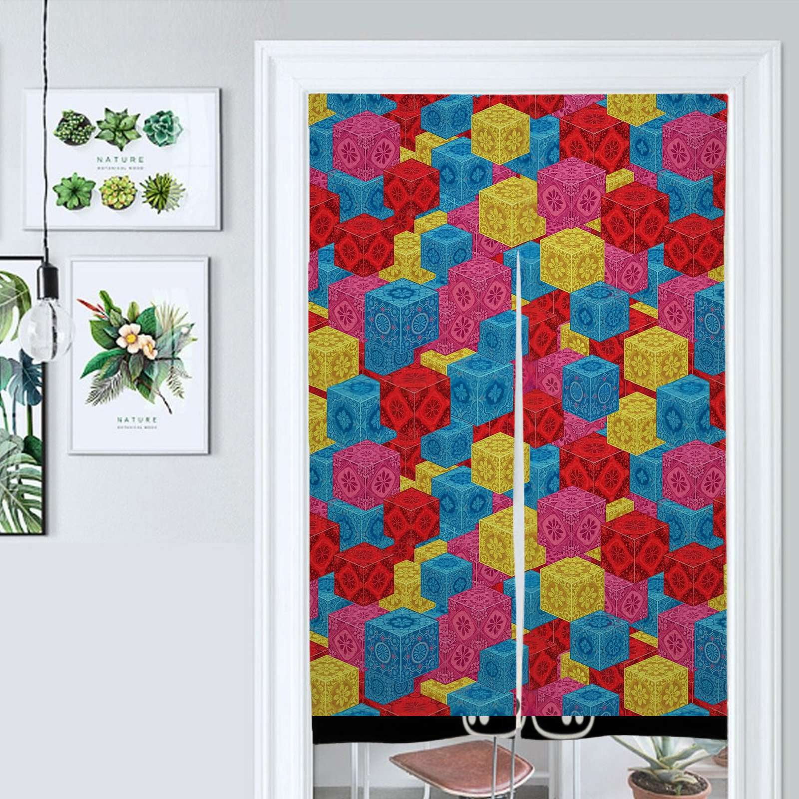 Colorful Geometric Cube Pattern Door Curtain Nordic Living Room ...
