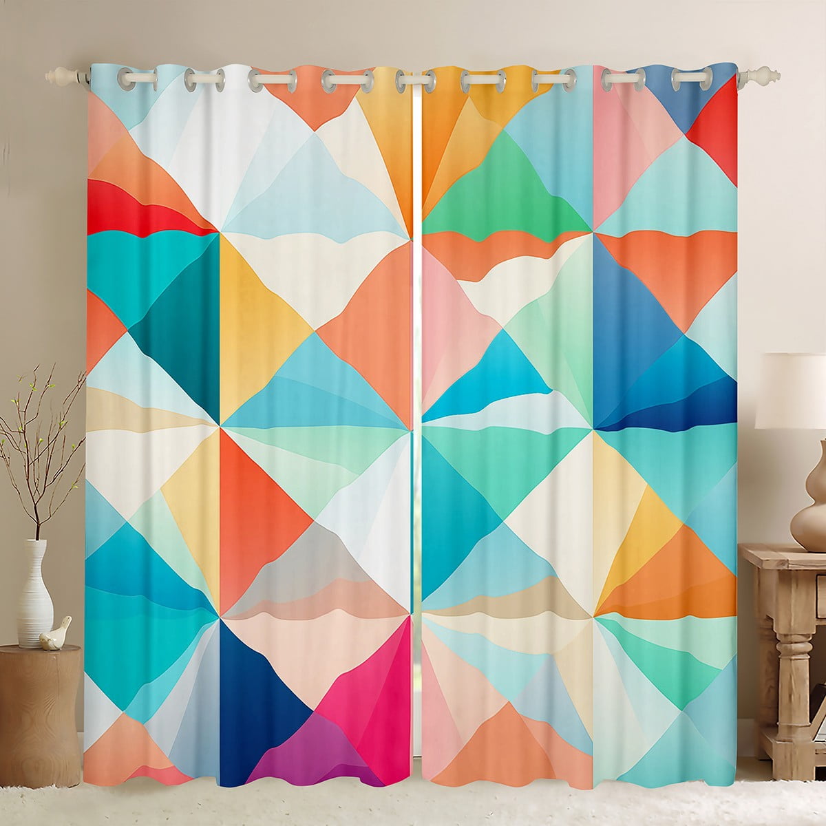 Colorful Geometric Curtains,Cute Rainbow Geometry Curtains Adults ...