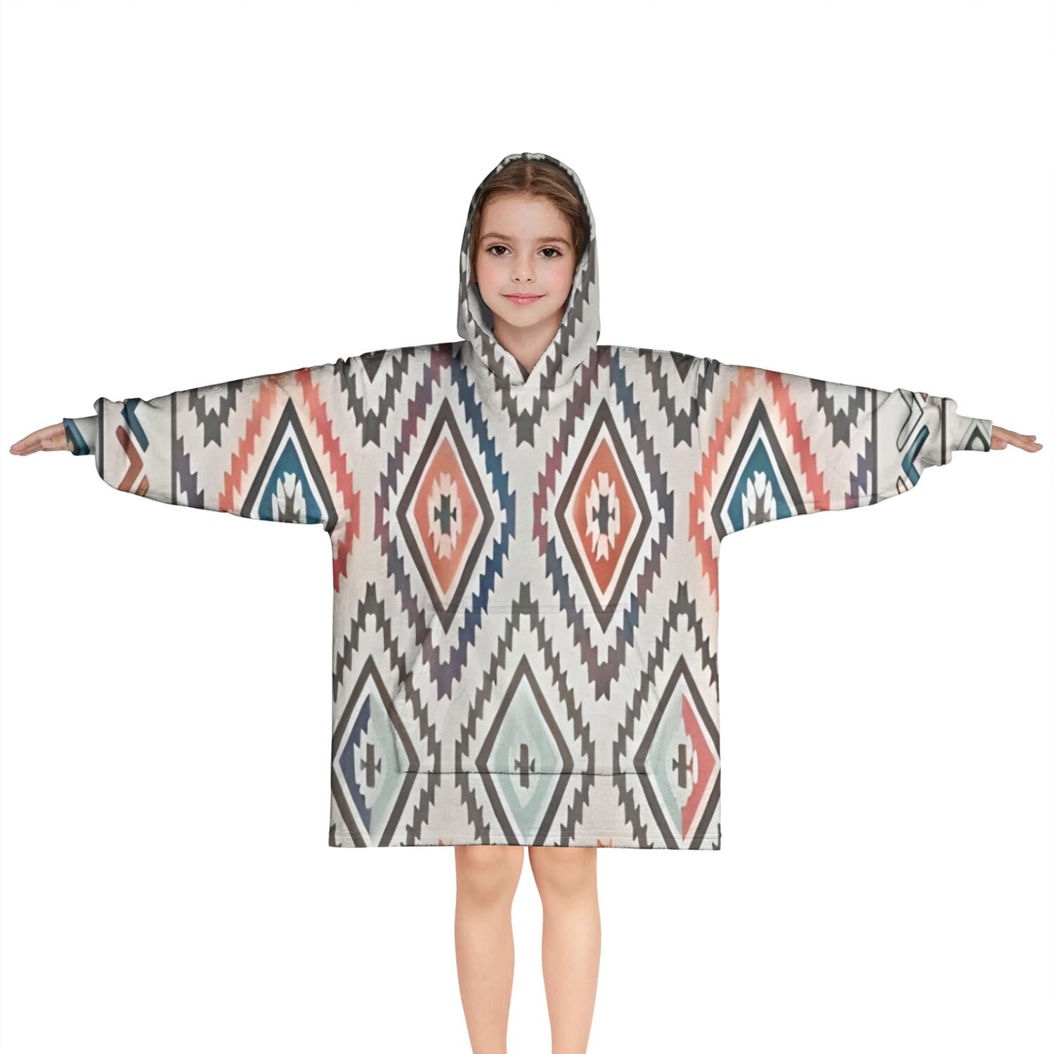 Colorful Geometric Diamond Pattern Blanket Hoodies for Kids 6-13YR ...