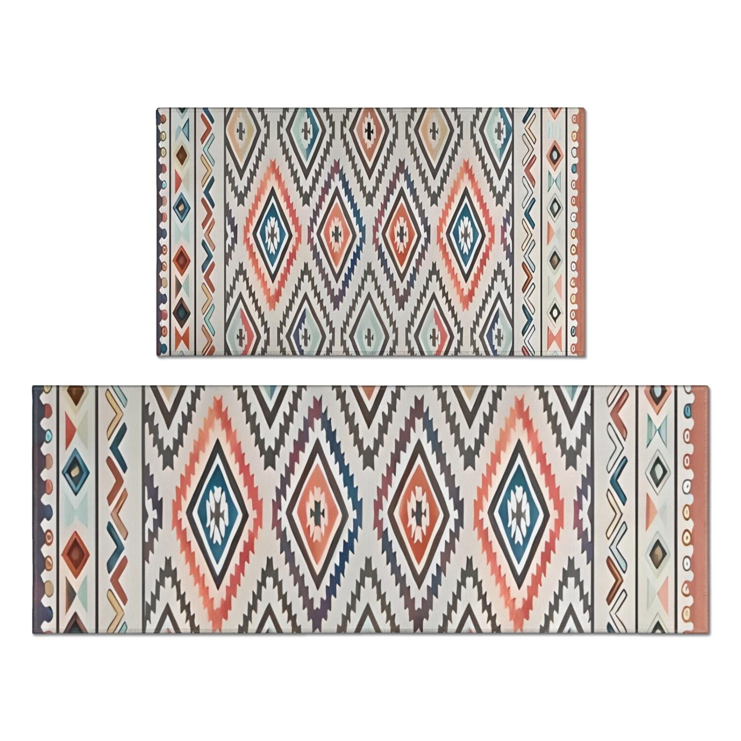 Colorful Geometric Diamond Pattern Kitchen Rugs Sets Of 2,Anti Fatigue ...