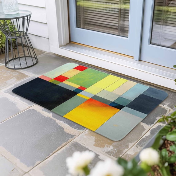 Colorful Geometric Door Mat Indoor Outdoor, Color Block Abstract ...