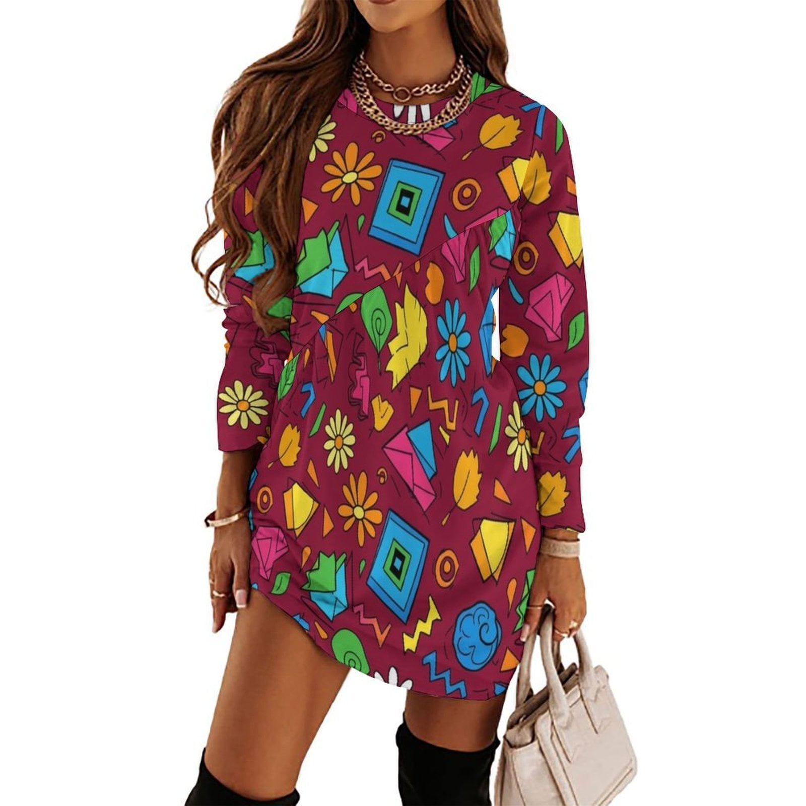 Colorful Geometric Floral Pattern Loose Dress Evening Dress Summer ...