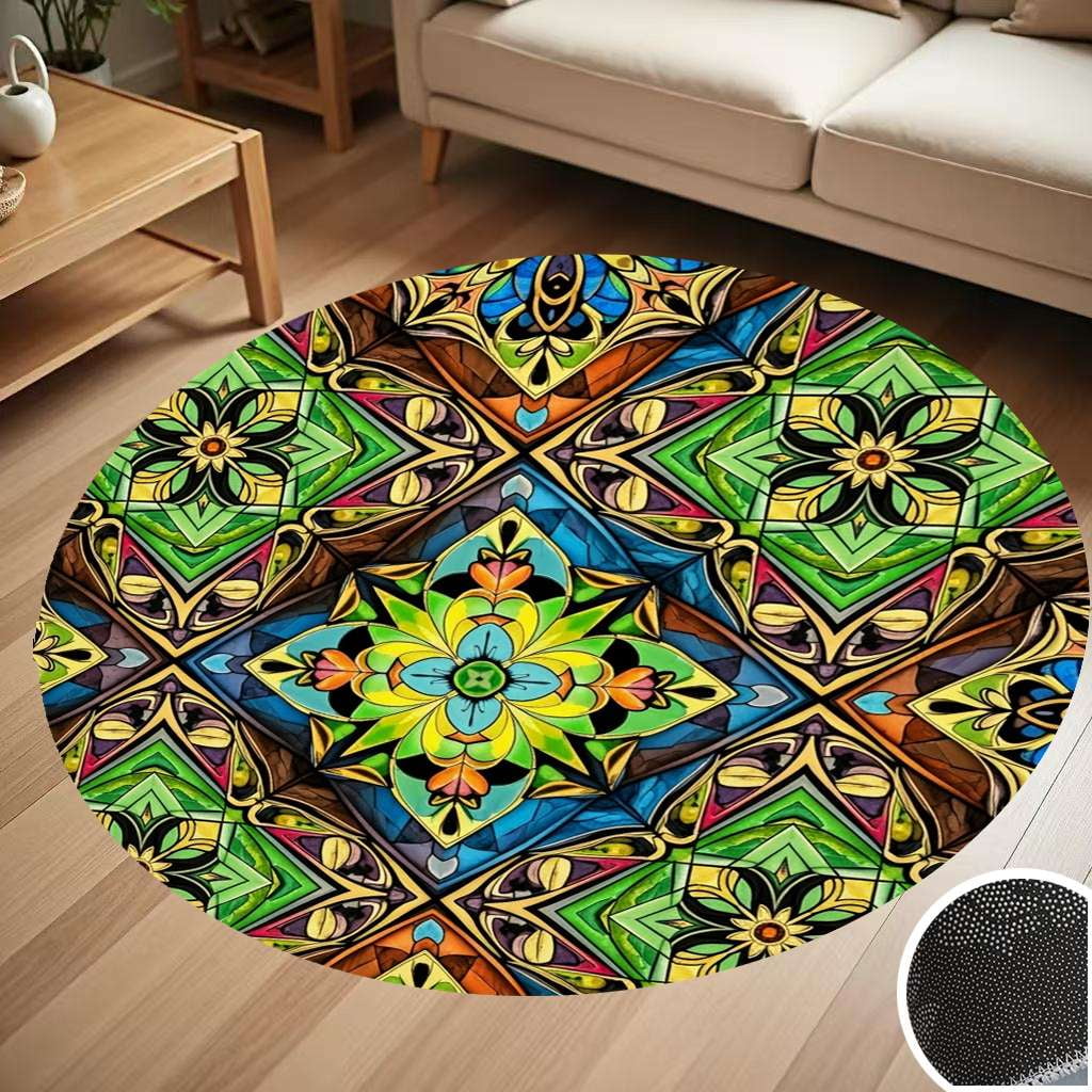 Colorful Geometric Floral Tiles Round Carpet Living Room Bedroom Home ...
