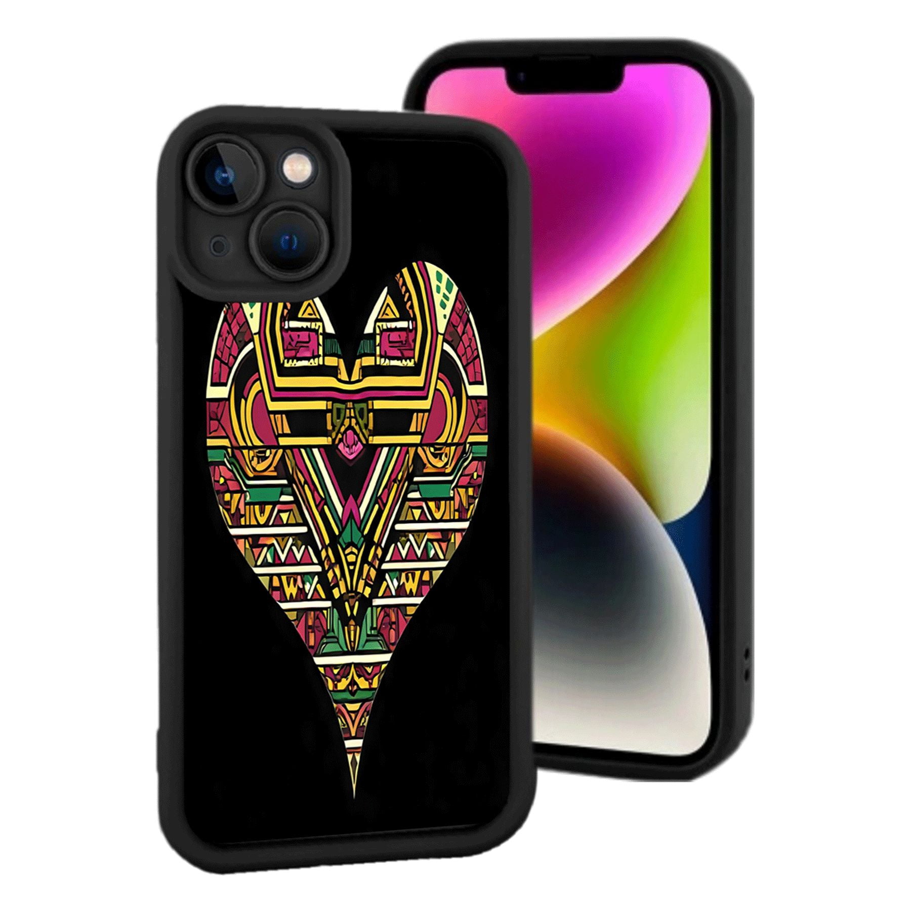 Colorful Geometric Heart Design iPhone 15 Case - Lightweight Yellowing ...