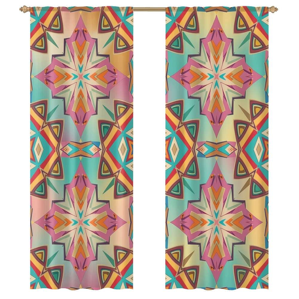 Colorful Geometric Kaleidoscope Pattern Sheer Window Curtains for ...