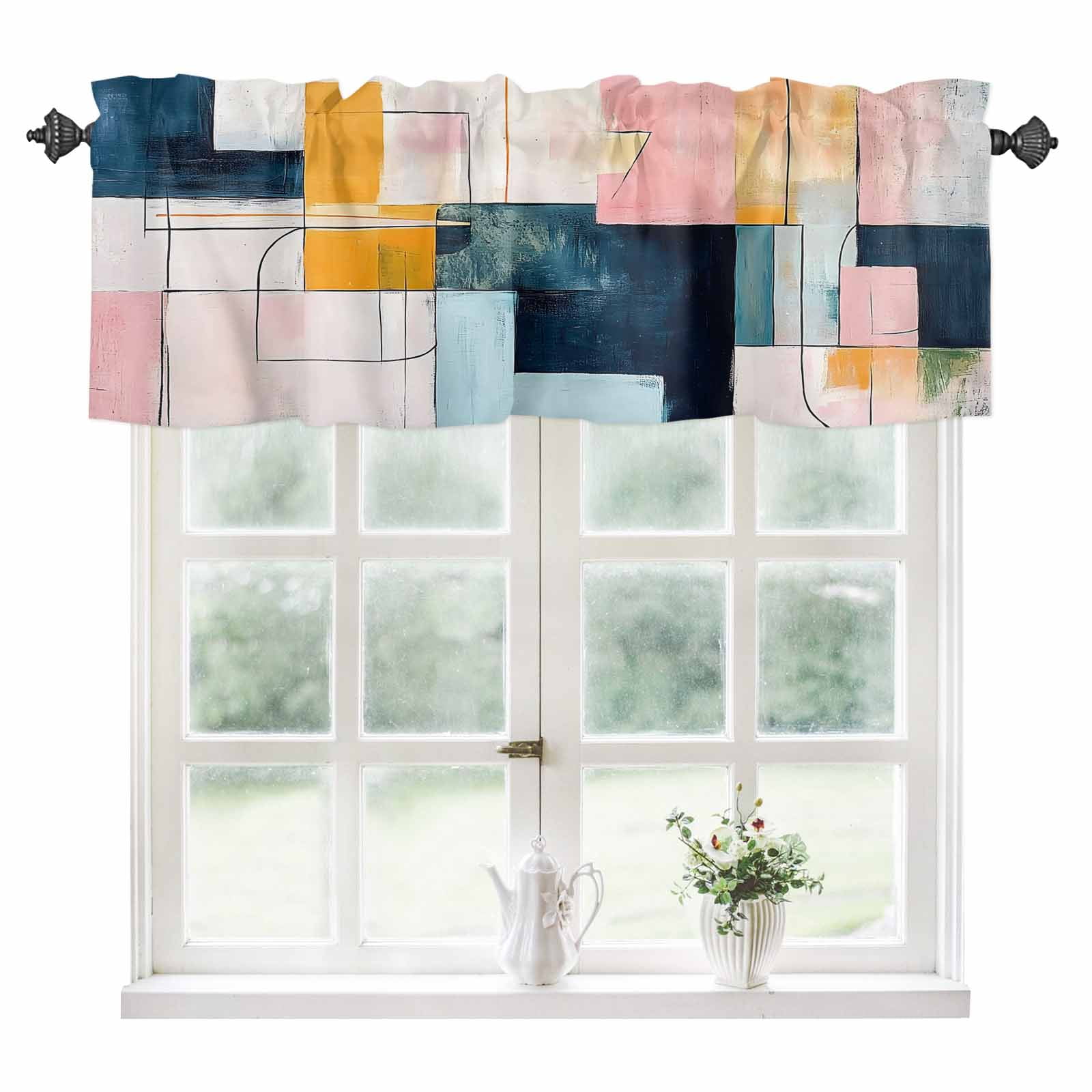 Colorful Geometric Kitchen Valances for Windows 42x12 Inch Kitchen ...