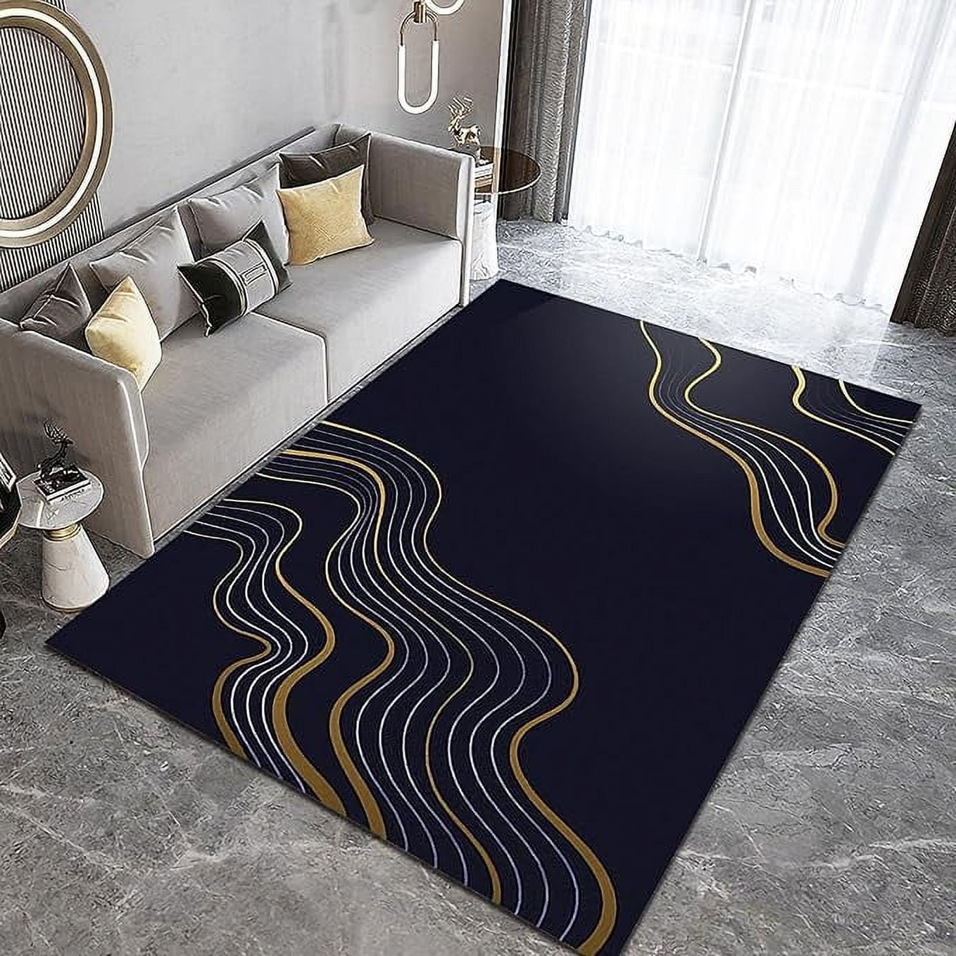 Colorful Geometric Line Art Area Rug, Black Abstract Minimalist Light ...