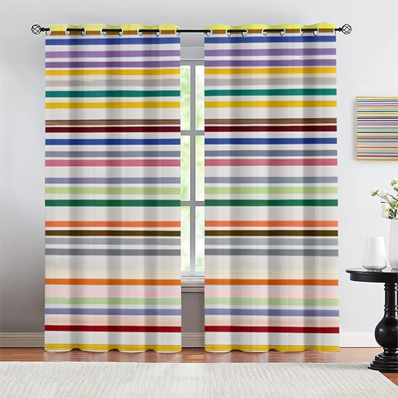 Colorful Geometric Line Art Curtains For Bedroom, Minimalist Bohemian ...