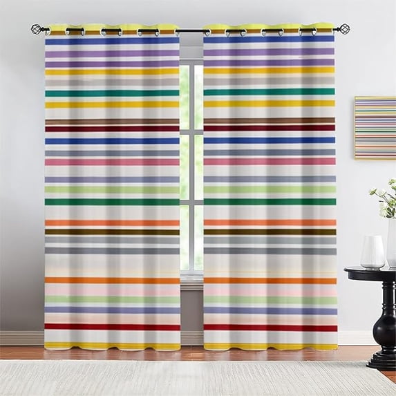 Colorful Geometric Line Art Curtains For Bedroom, Minimalist Bohemian ...