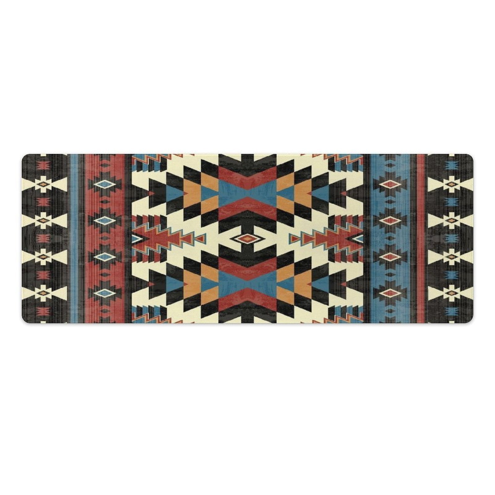 Colorful Geometric Lines Kitchen Rugs Pvc Mats Set of 2 Pieces Non Slip ...