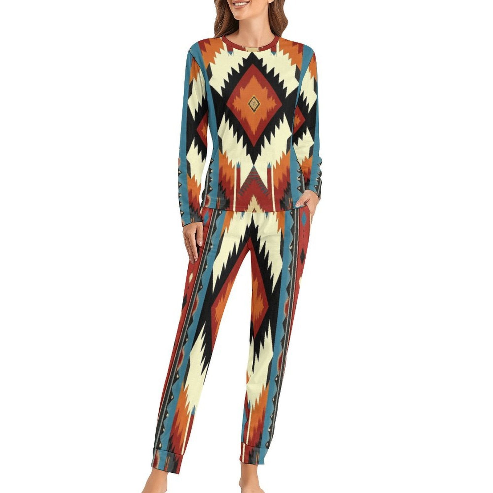 Colorful Geometric Lines Printed Pajama Set for Couples, Women, Men ...