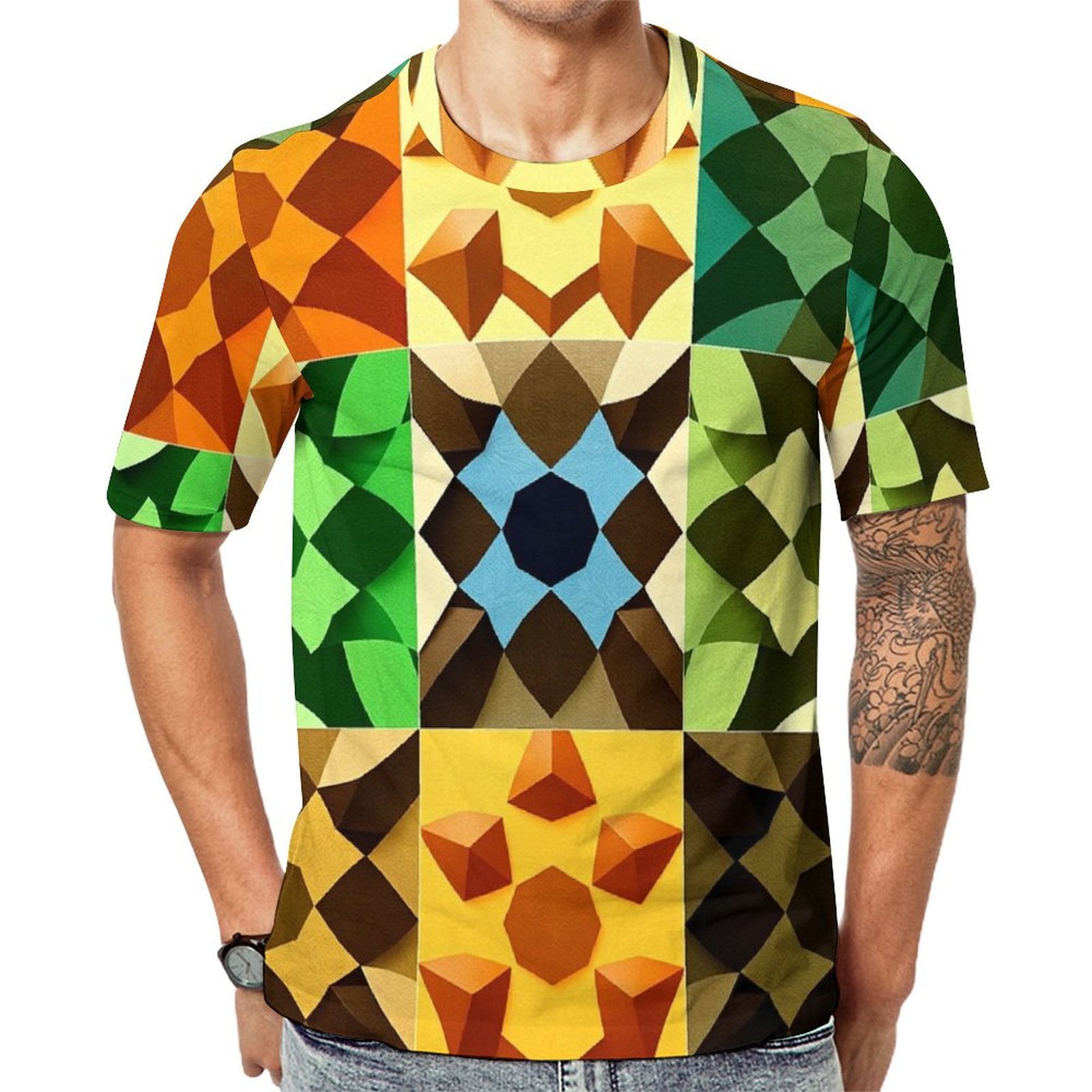 Colorful Geometric Paper Art Collage T-Shirt Man Fun Gym T Shirts ...