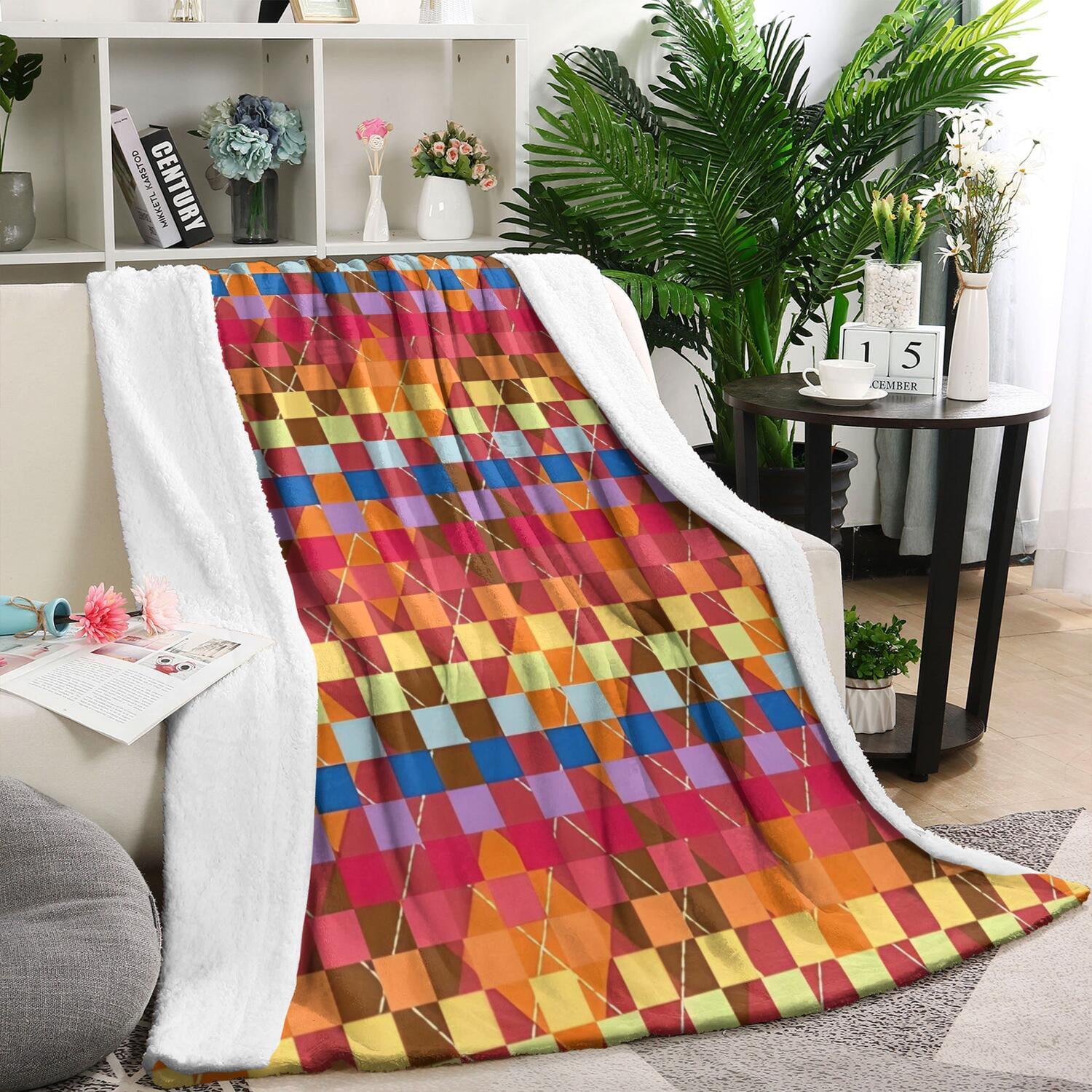 Colorful Geometric Pattern Blanket,Comfortable Soft Flannel Throw ...