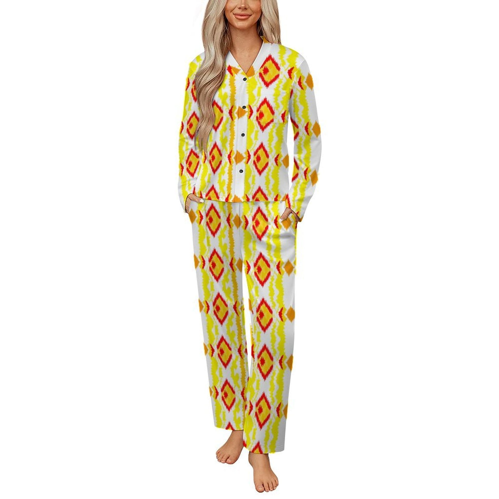 Colorful Geometric Pattern Design Womens Pyjamas Set Button Up Pyjamas ...