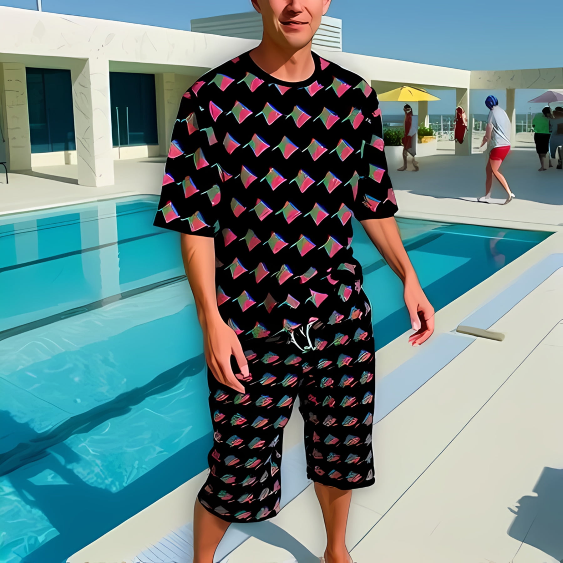 Colorful Geometric Pattern T-Shirt and Shorts Set for Men - Stylish ...