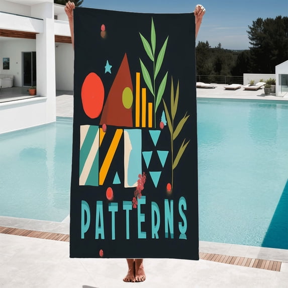 Colorful Geometric Patterns Beach Towel - Red Circles Yellow Triangles ...