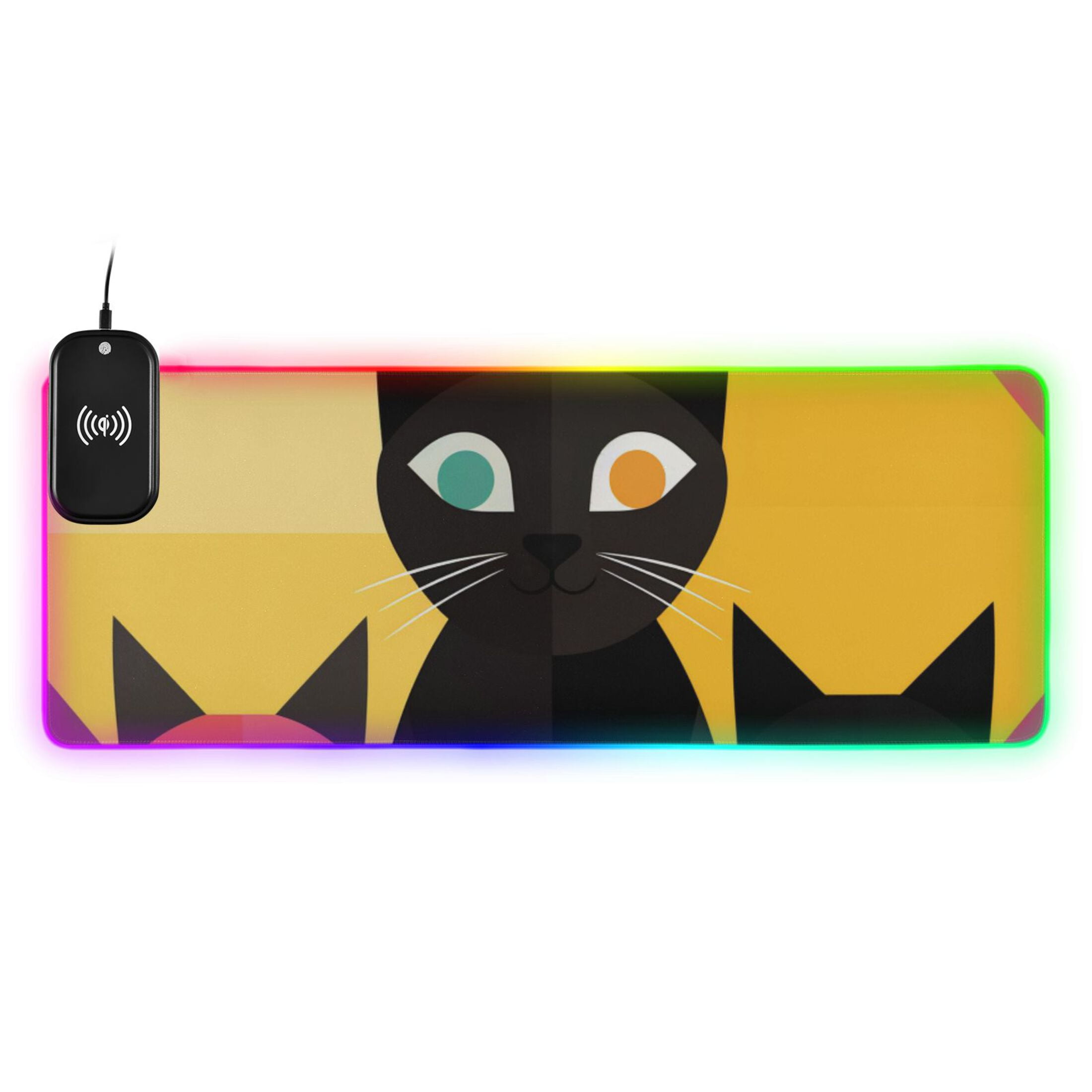 Colorful Geometric Patterns with Cats Wireless Charging RGB Gaming ...