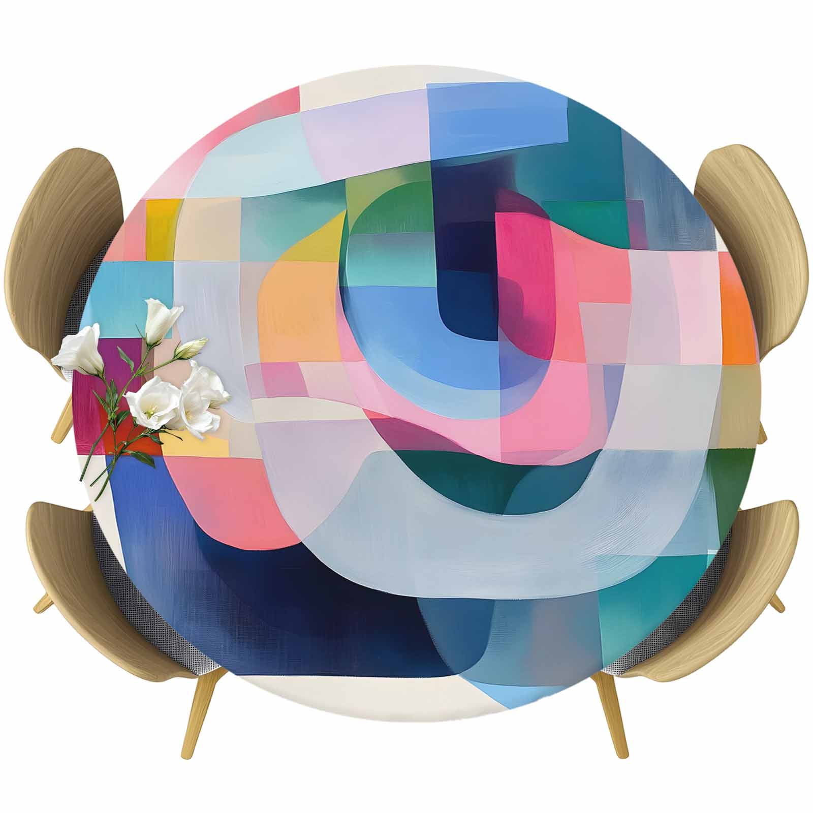 Colorful Geometric Round Tablecloth 36-44 Inch Round Fitted Table Cloth ...