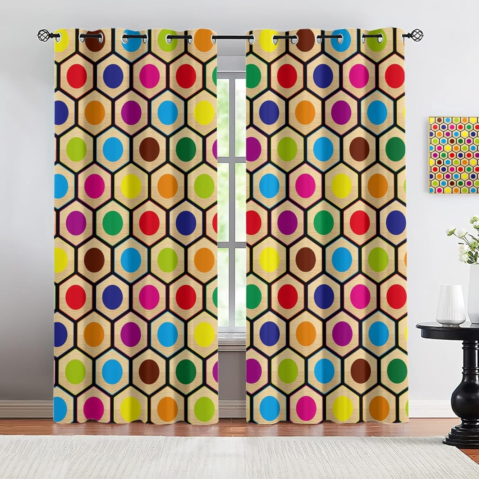Colorful Geometric Shapes Bedroom Curtains， Colorful Hexagons Curtains ...