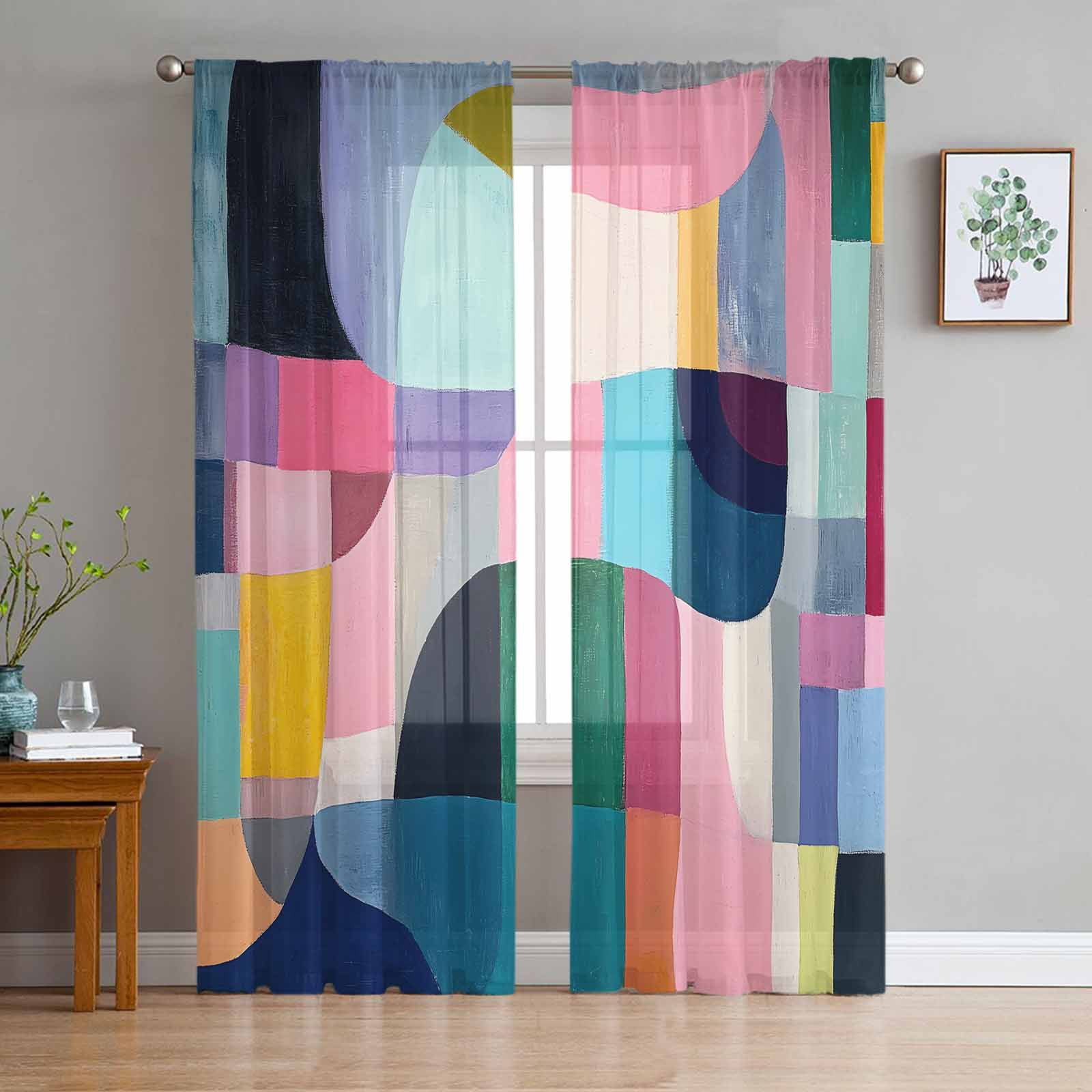 Colorful Geometric Sheer Curtains 108 Inch Length 2 Panels Set for ...