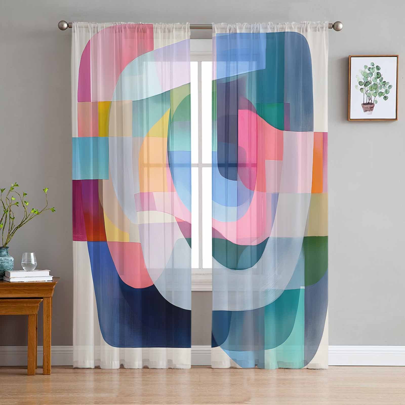 Colorful Geometric Sheer Curtains 108 Inch Length 2 Panels Set for ...