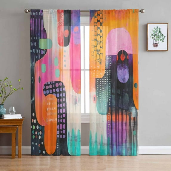 Colorful Geometric Sheer Curtains 108 Inch Length 2 Panels Set for ...