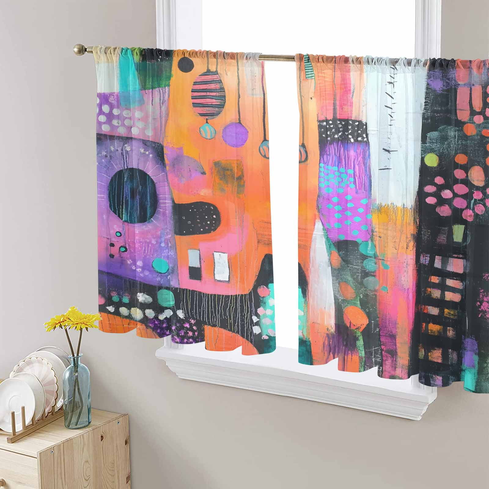 Colorful Geometric Sheer Curtains 54 Inch Length 2 Panels Set for ...