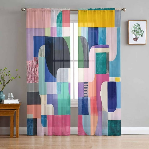 Colorful Geometric Sheer Curtains 72 Inch Length 2 Panels Set for ...