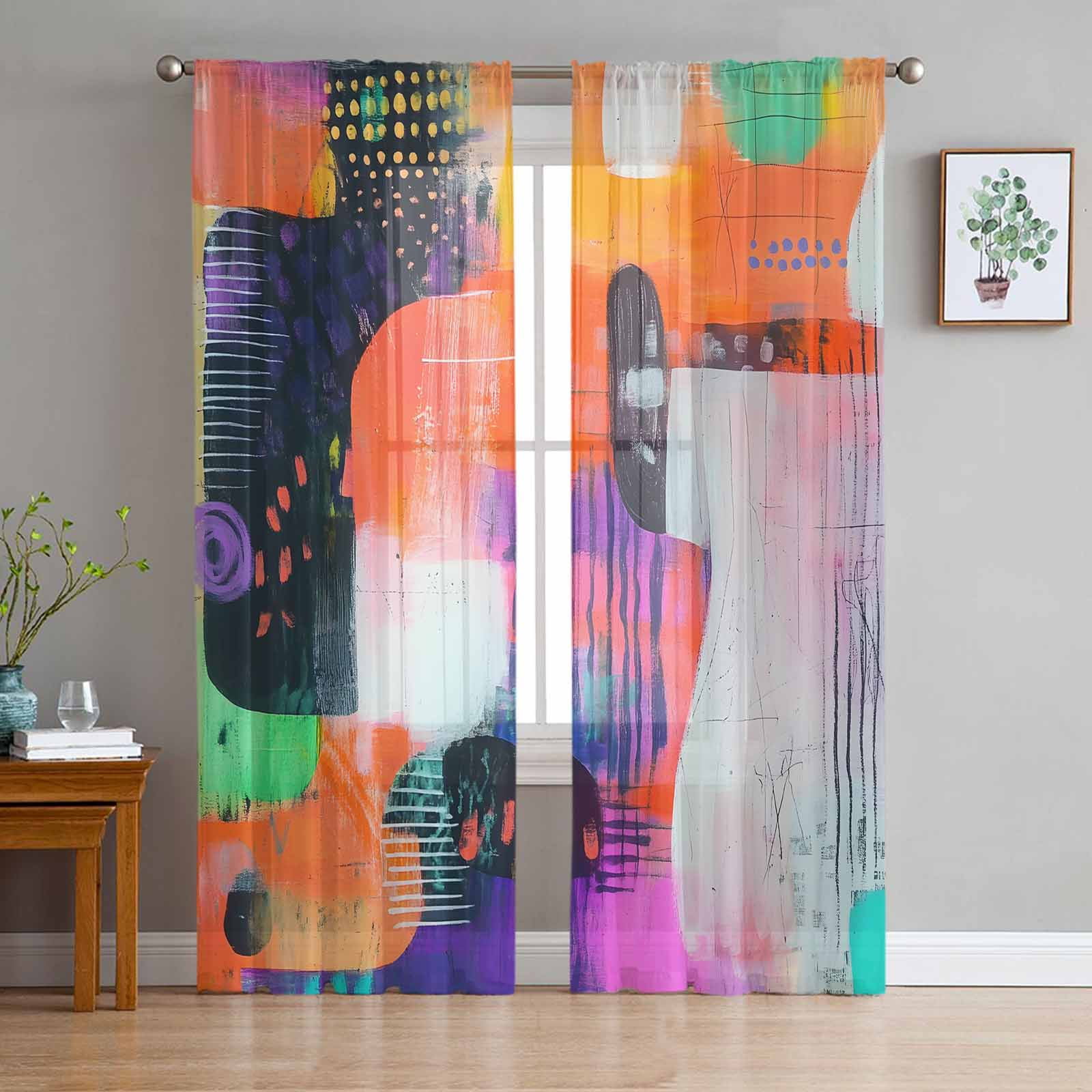 Colorful Geometric Sheer Curtains 72 Inch Length 2 Panels Set for ...