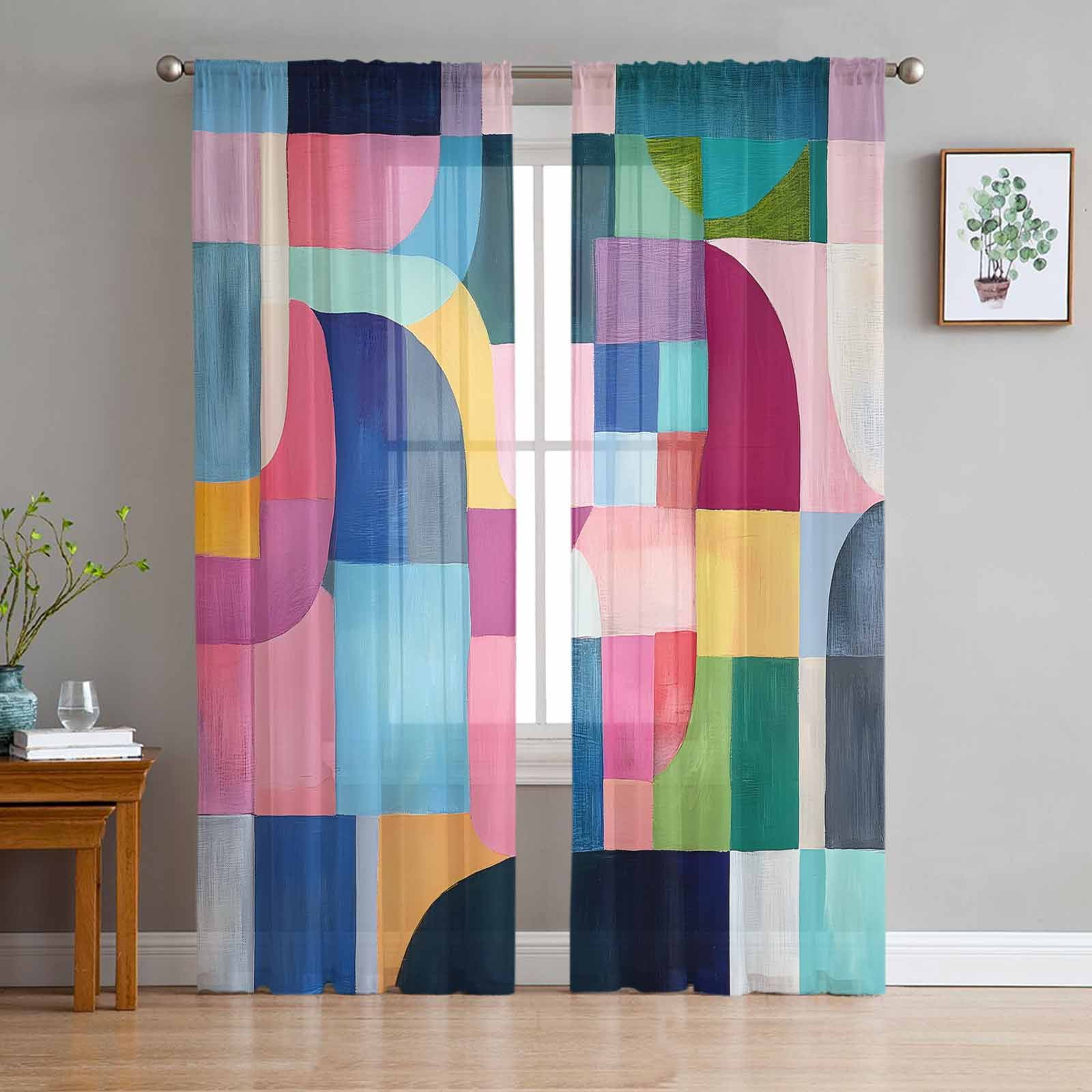 Colorful Geometric Sheer Curtains 72 Inch Length 2 Panels Set for ...