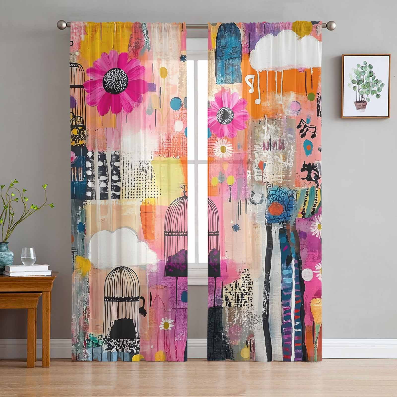 Colorful Geometric Sheer Curtains 72 Inch Length 2 Panels Set for ...