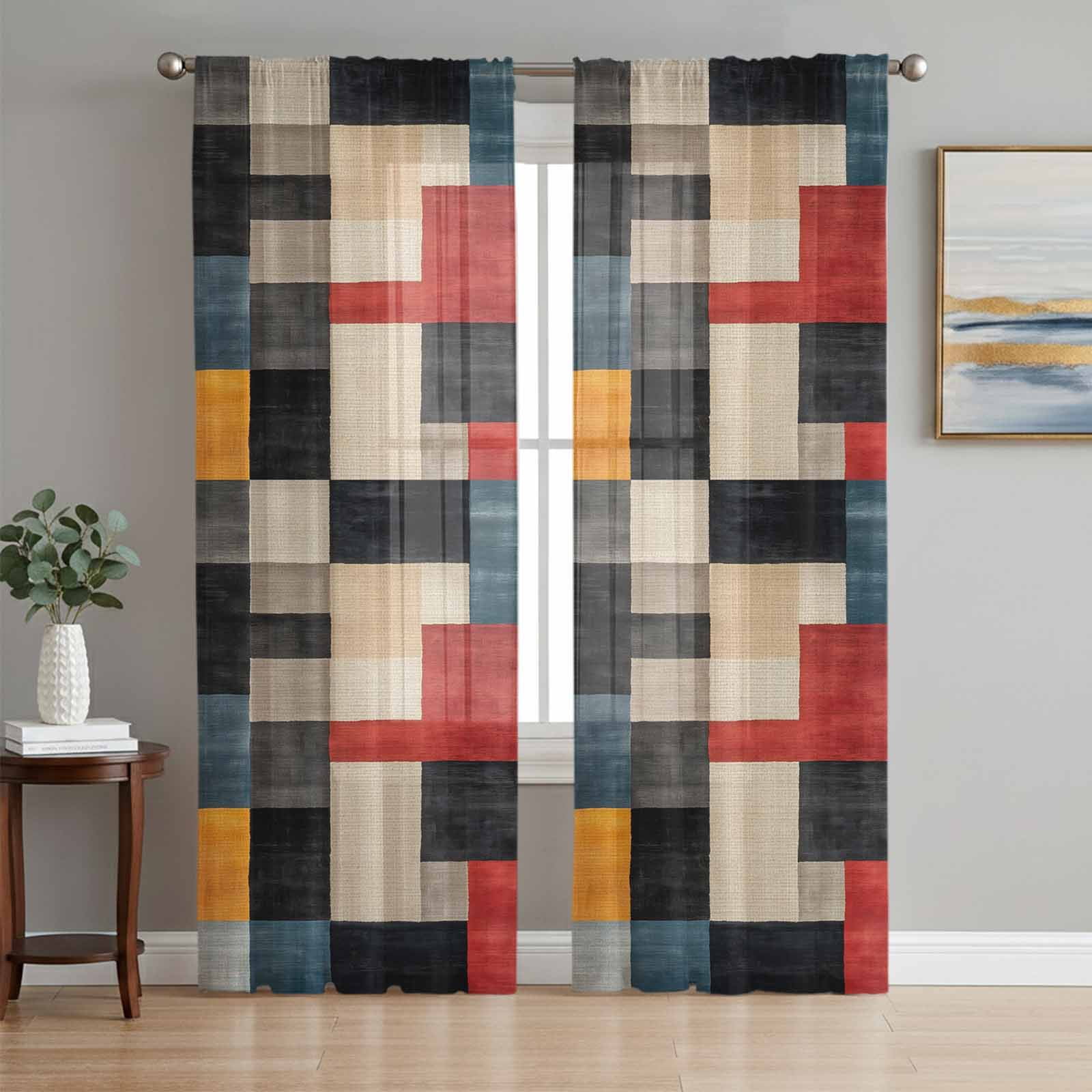 Colorful Geometric Sheer Curtains 72 Inch Length 2 Panels Set, Modern ...