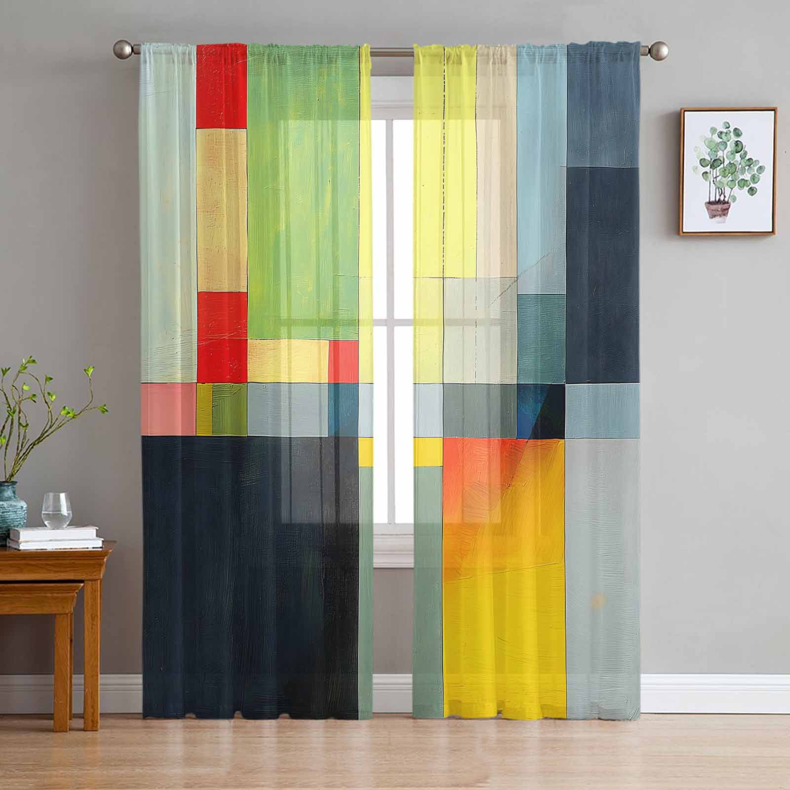 Colorful Geometric Sheer Curtains 72 Inches Long 2 Panels Set, Window ...