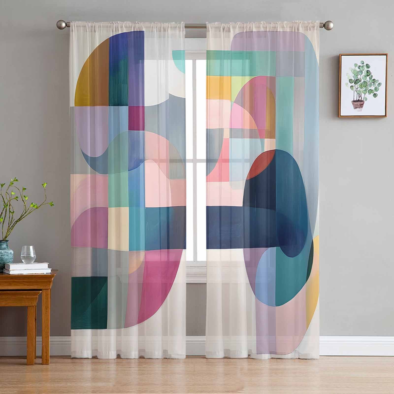 Colorful Geometric Sheer Curtains 84 Inch Length 2 Panels Set for ...