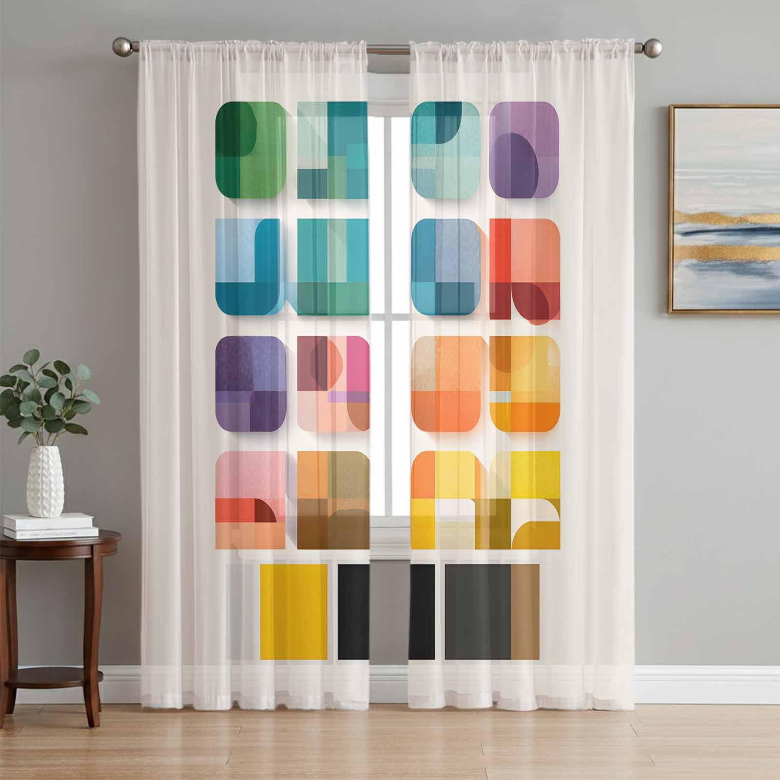 Colorful Geometric Sheer Curtains for Living Room Bedroom Modern ...