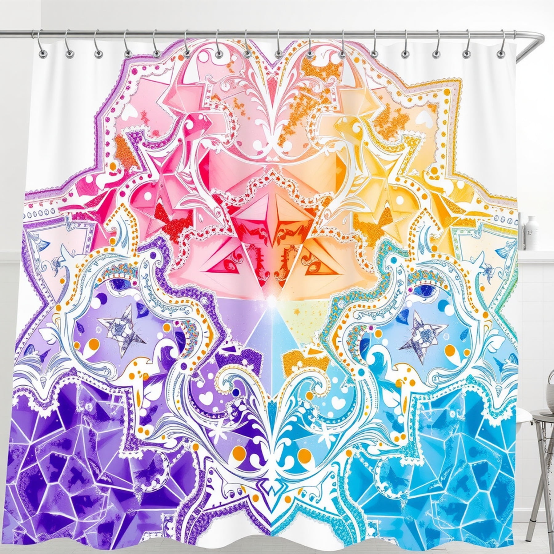 Colorful Geometric Shower Curtain - Vibrant Stained Glass Design for a ...