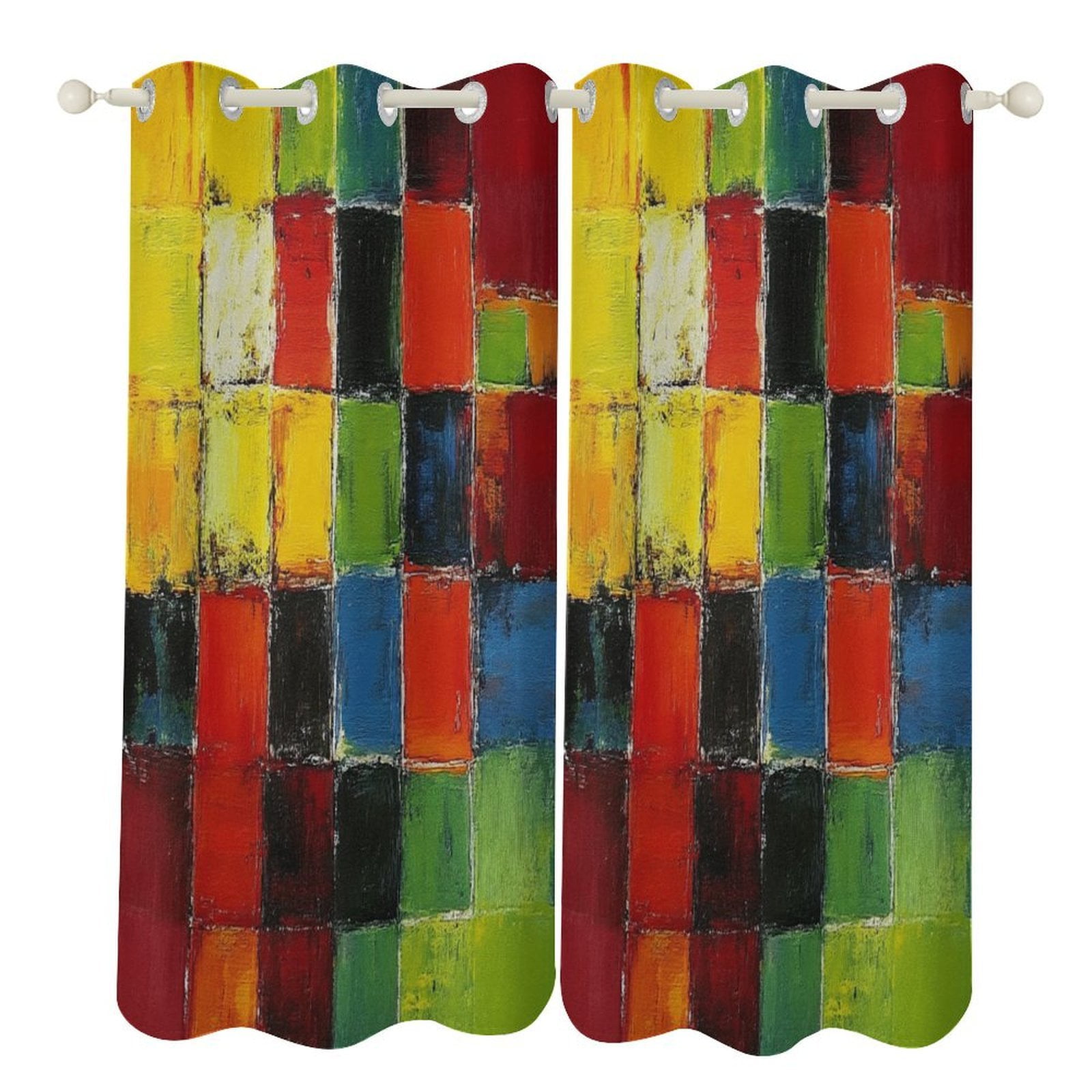 Colorful Geometric Squares Art 2pcs Blackout Curtains For Living Room ...