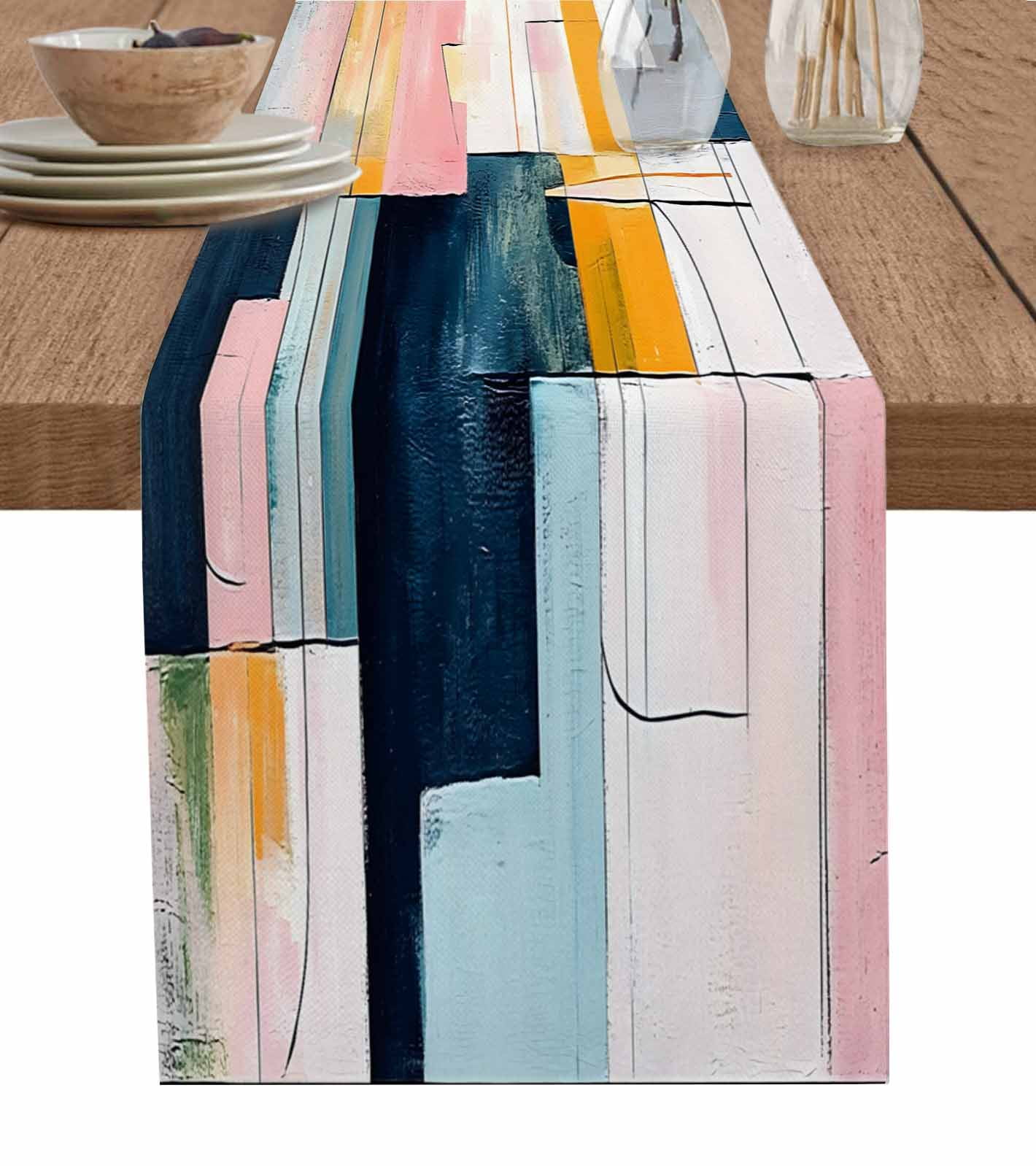 Colorful Geometric Table Runner 72 Inches, Modern Chic Abstract Oil ...