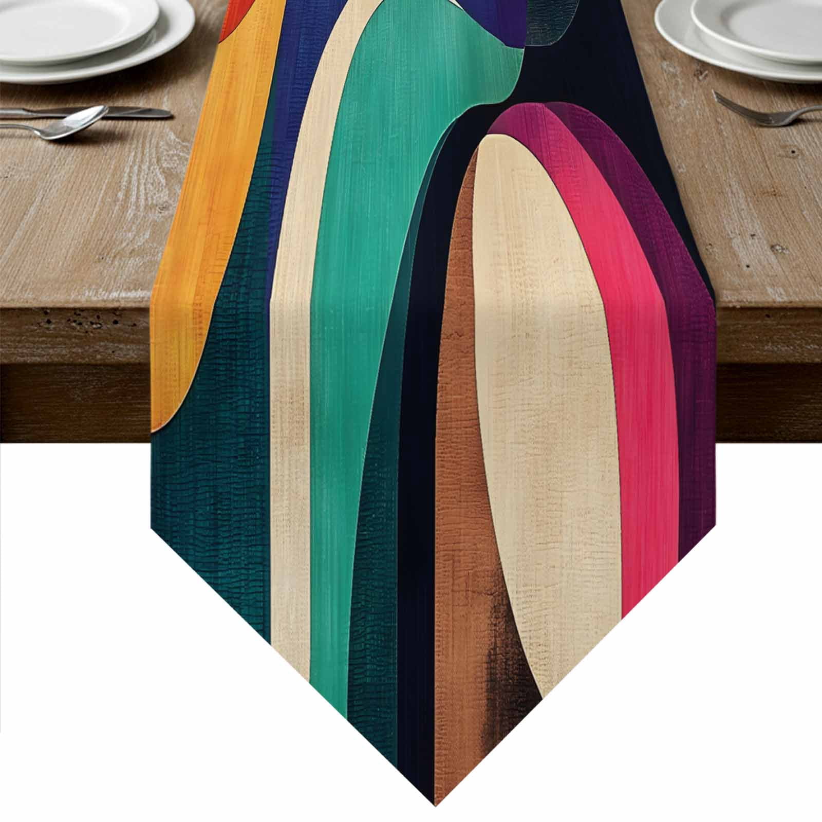 Colorful Geometric Table Runner Linen Burlap Table Runner 60 Inches ...