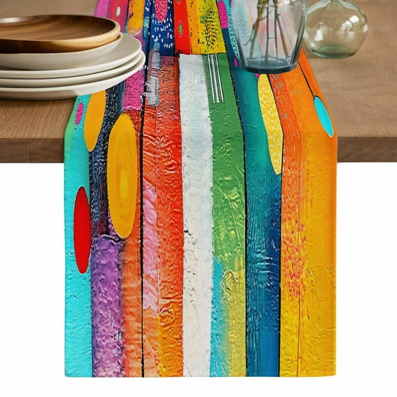 Colorful Geometric Table Runner, Modern Artwork Abstract Washable ...