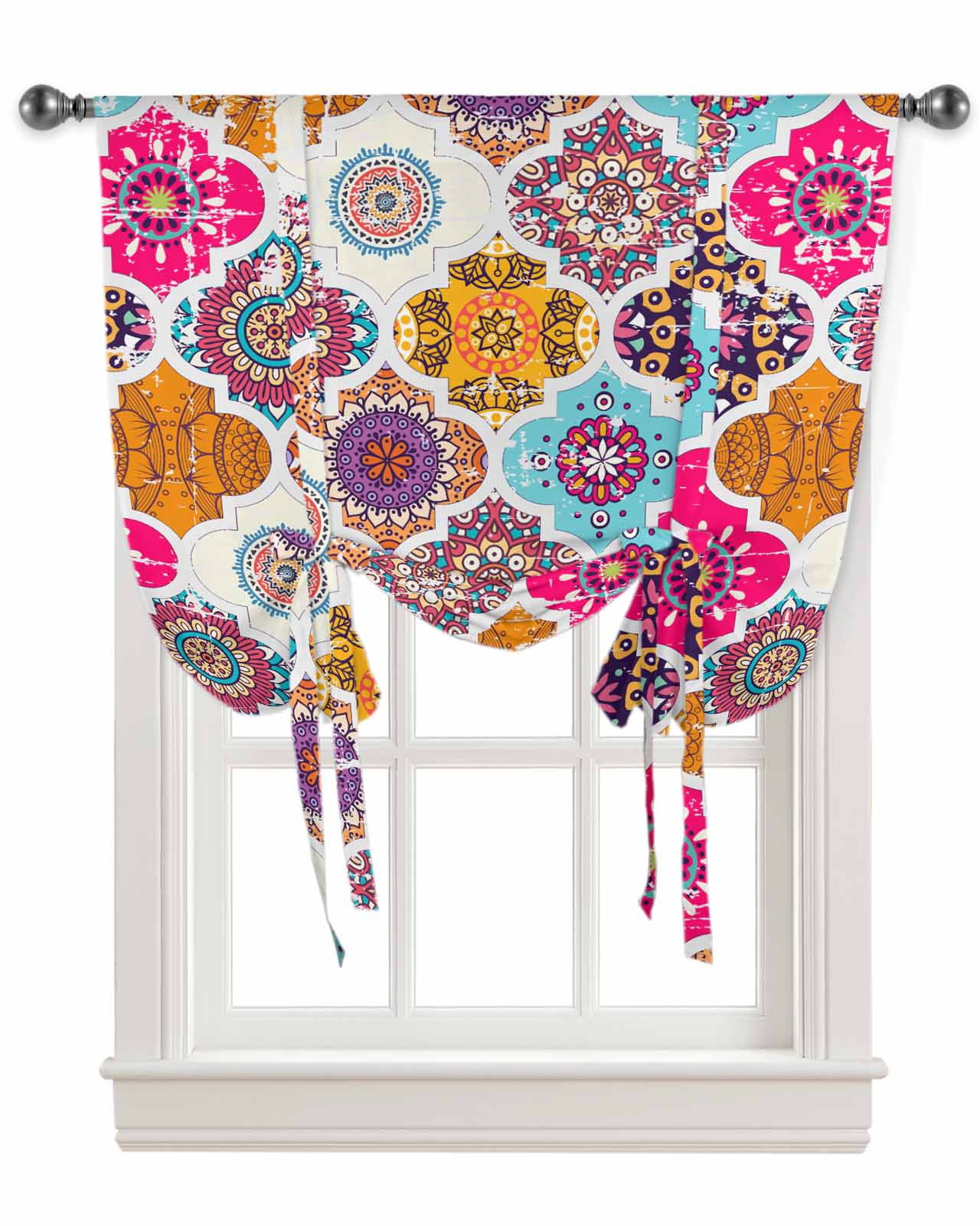 Colorful Geometric Tie Up Curtains for Kitchen Bathroom Bedroom Windows ...