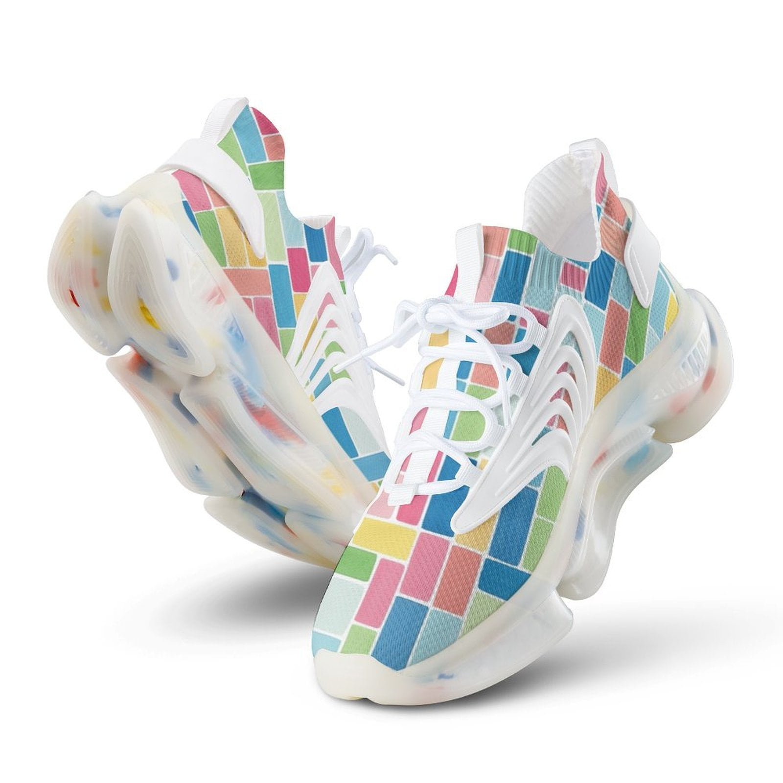 Colorful Geometric Tiles Print Walking Shoes for Men Woman Lightweight ...