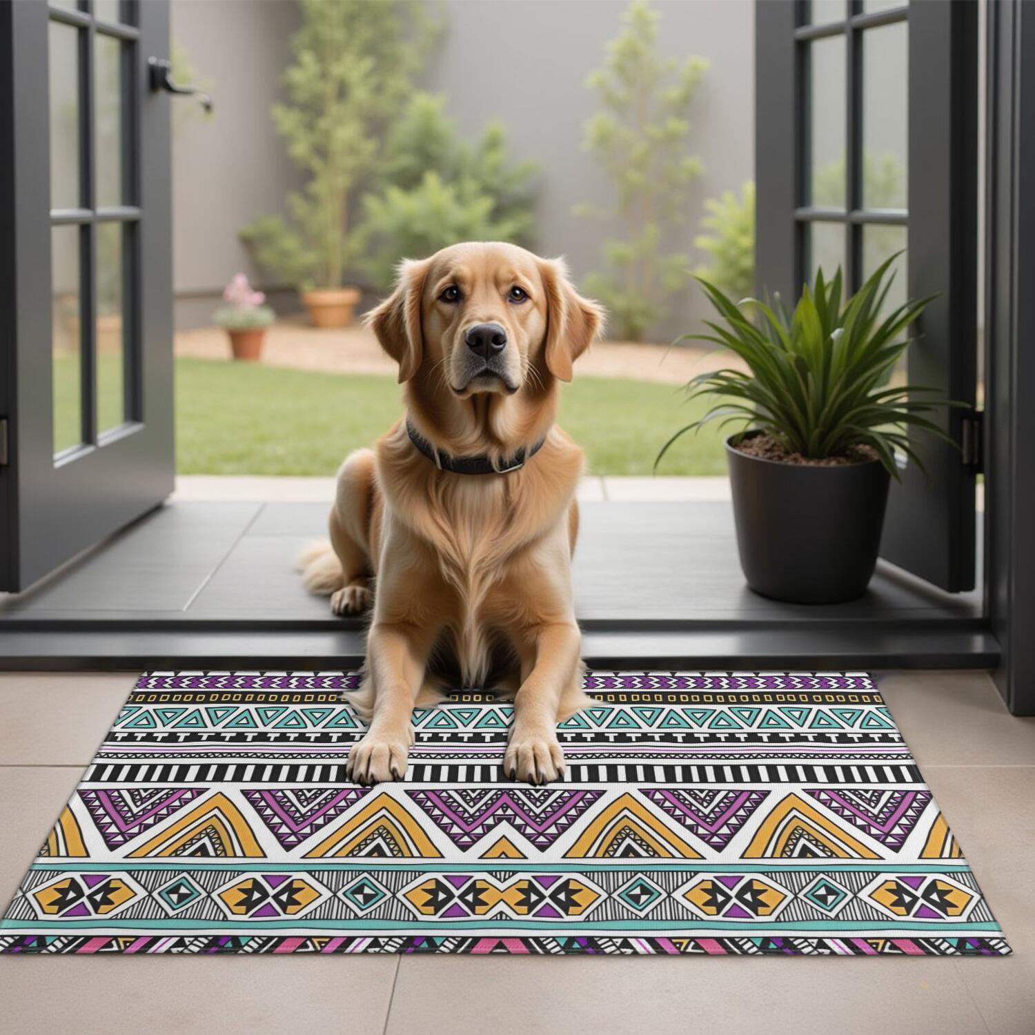 Colorful Geometric Triangle Diamond Pattern Door Rugs,Washable Non Slip ...