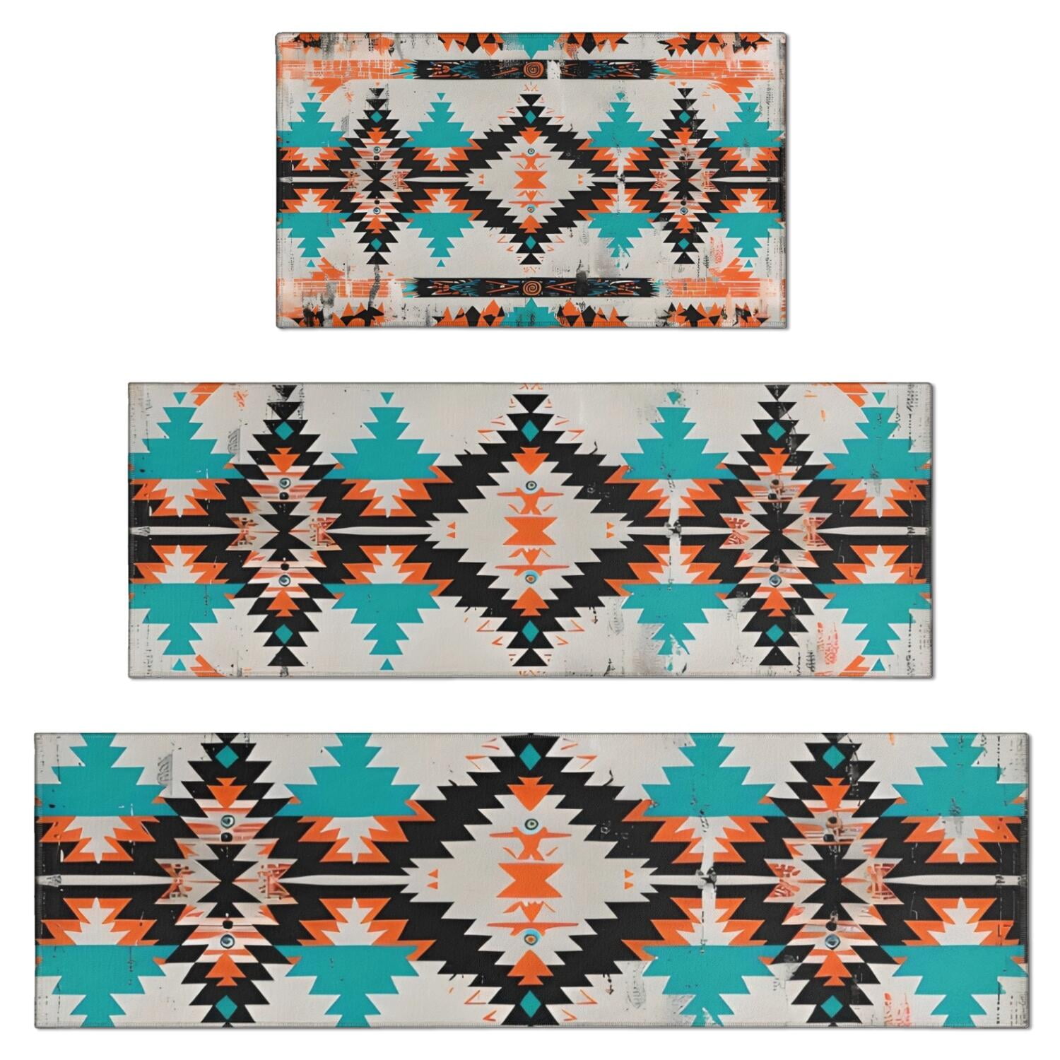 Colorful Geometric Triangle Diamond Pattern Kitchen Rugs Sets Of 3 ...