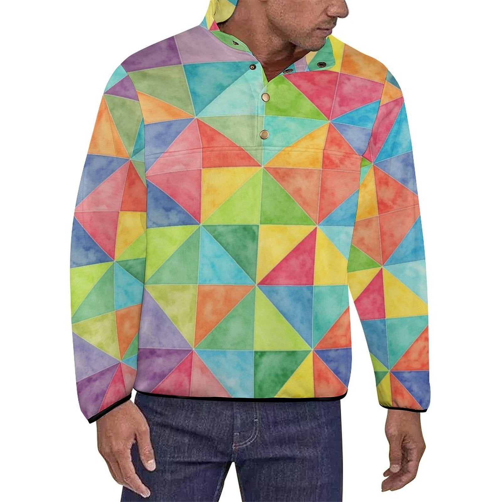 Colorful Geometric Triangle Pattern Men's Stand Collar Sweater Long ...