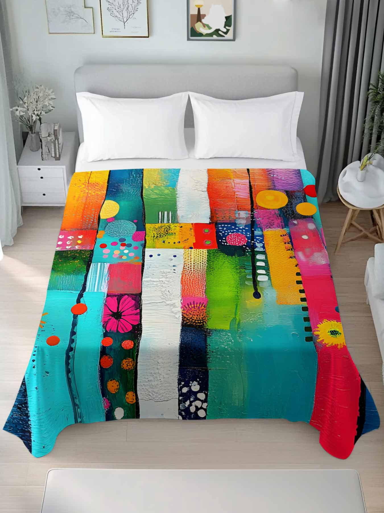Colorful Geometric Twim XL Size Flat Sheet, Wrinkleproof & Fadeproof ...