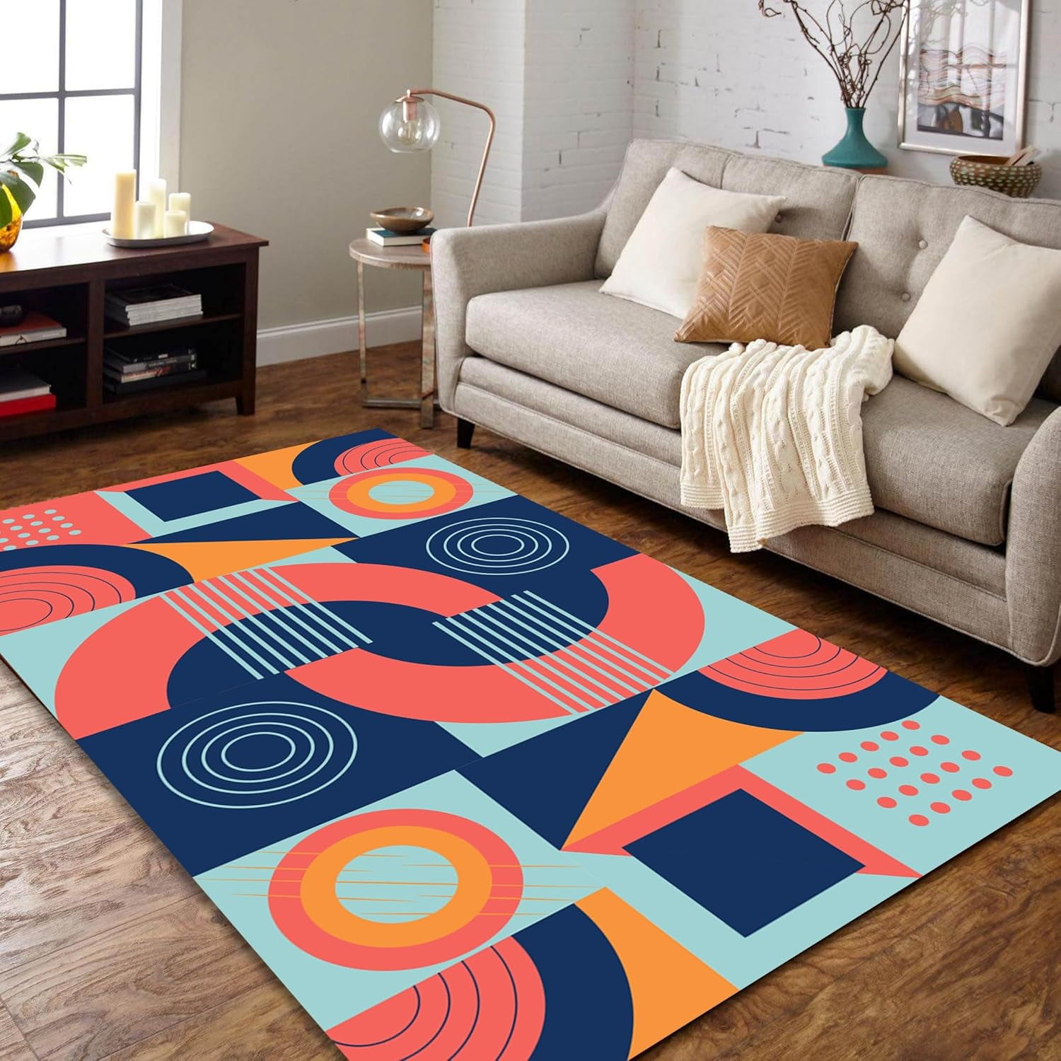 Colorful Geometry Area Rug,Nordic Scandinavian Washable Rug, Non-Slip ...