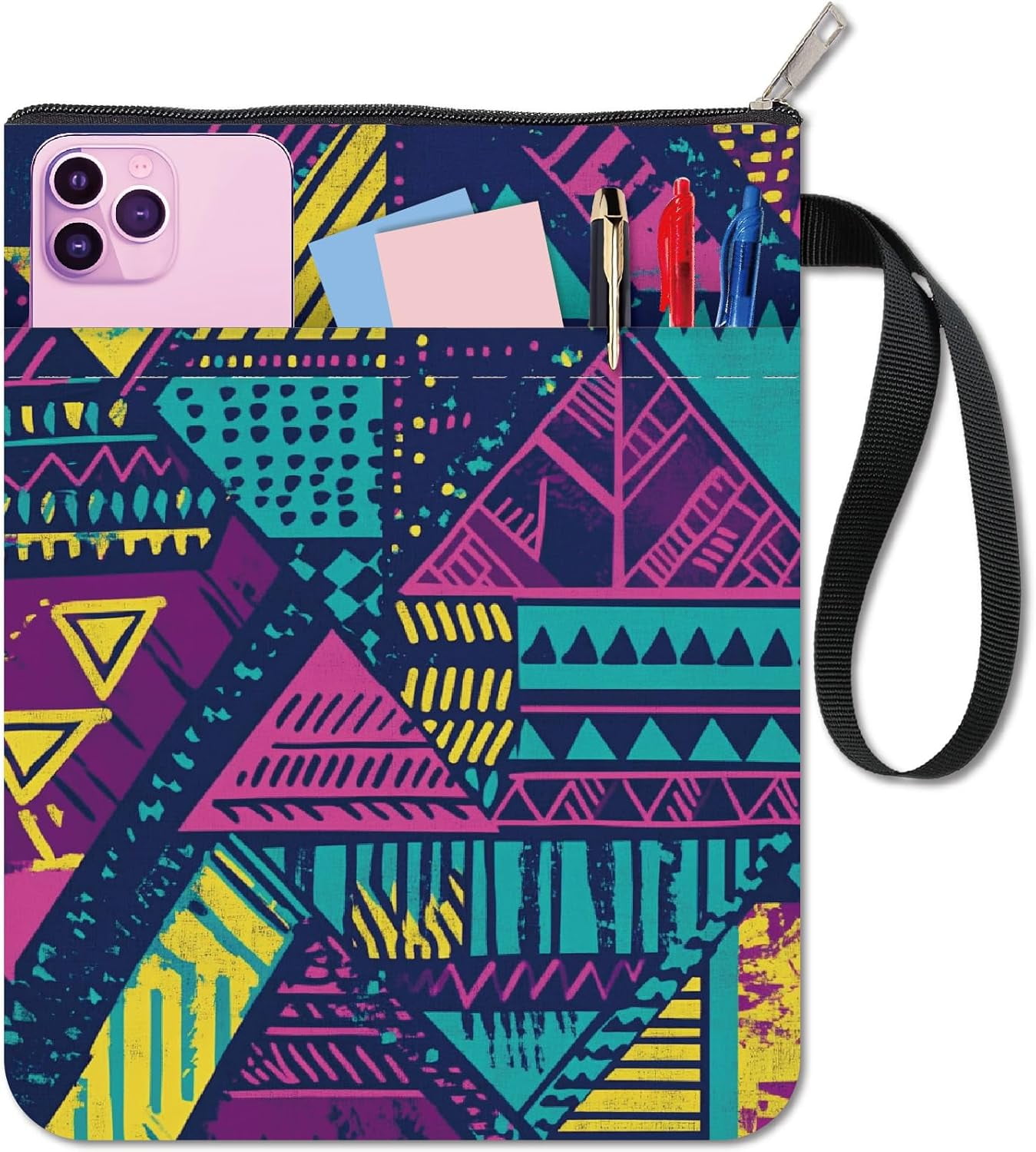 Colorful Geometry Book Sleeve Protector with Zipper Waterproof Canvas ...