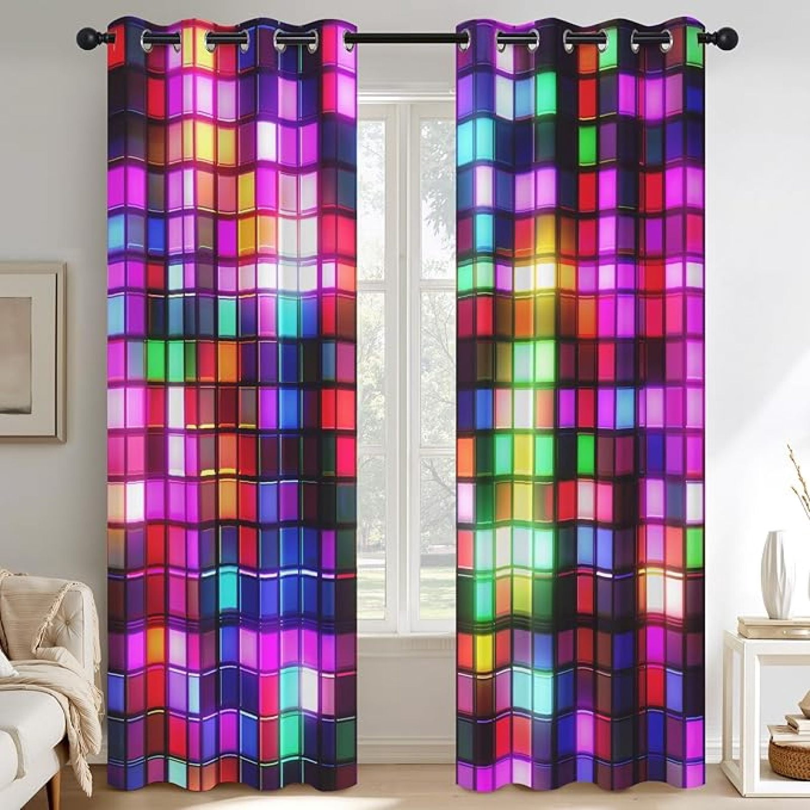 Colorful Geometry Curtains For Bedroom Living Room Decor, Abstract ...