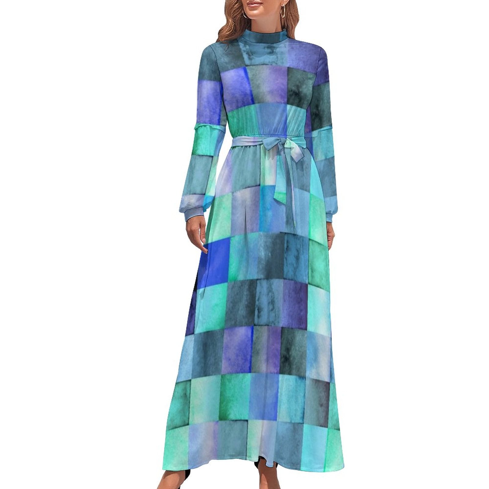 Colorful Geometry Dress Triangle Ombre Print Modern Printed Maxi Dress ...